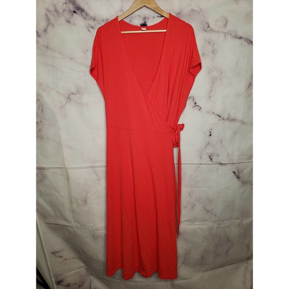 Old Navy | Dresses | Old Navy Red Wrap Around Short Sleeve Midi Dress ...